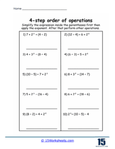 Four Step Order of Operations Worksheets - 15 Worksheets.com
