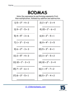 BODMAS Worksheets - 15 Worksheets.com