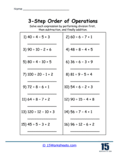 Three Step Order of Operations Worksheets - 15 Worksheets.com