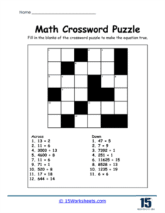 Math Crossword Puzzles Worksheets - 15 Worksheets.com