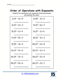 Order of Operations with Exponents Worksheets - 15 Worksheets.com