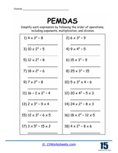 PEMDAS Worksheets - 15 Worksheets.com
