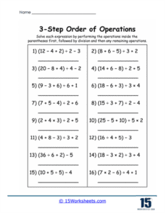 Three Step Order of Operations Worksheets - 15 Worksheets.com