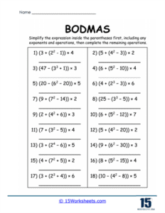 BODMAS Worksheets - 15 Worksheets.com