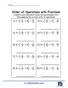 Order of Operations with Fractions Worksheets - 15 Worksheets.com