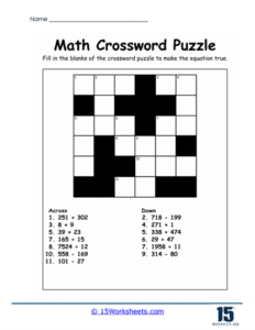 Math Crossword Puzzles Worksheets - 15 Worksheets.com