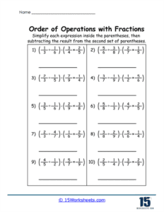 Order of Operations with Fractions Worksheets - 15 Worksheets.com