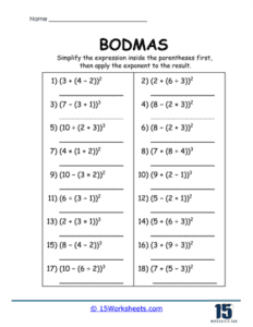 BODMAS Worksheets - 15 Worksheets.com