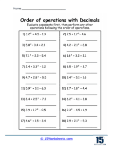 Order of Operations with Decimals Worksheets - 15 Worksheets.com