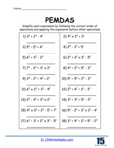 PEMDAS Worksheets - 15 Worksheets.com