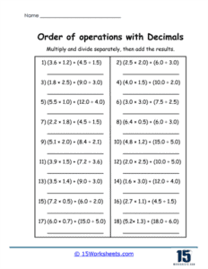 Order of Operations with Decimals Worksheets - 15 Worksheets.com