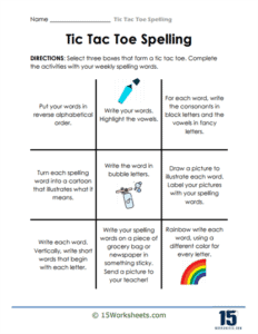 Tic Tac Toe Spelling Worksheets - 15 Worksheets.com