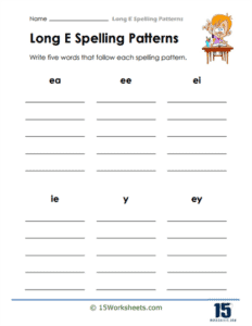 Long E Spelling Pattern Worksheets - 15 Worksheets.com