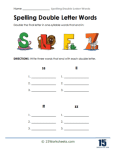 Spelling Double Letters Worksheets - 15 Worksheets.com