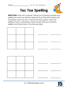 Tic Tac Toe Spelling Worksheets - 15 Worksheets.com
