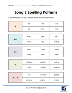 Long E Spelling Pattern Worksheets - 15 Worksheets.com