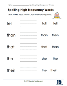 High Frequency Spelling Words Worksheets | Free PDFs