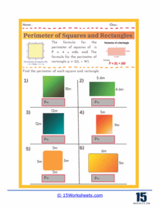 Perimeter of Squares and Rectangles Worksheets