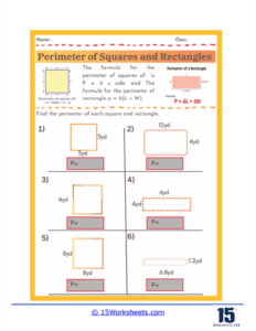 Perimeter of Squares and Rectangles Worksheets
