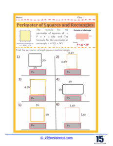 Perimeter of Squares and Rectangles Worksheets