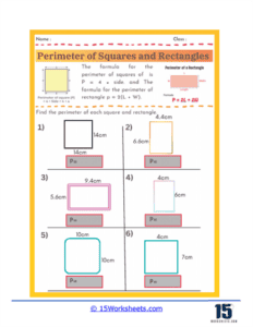 Perimeter of Squares and Rectangles Worksheets