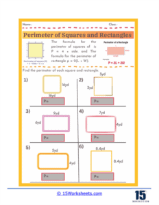 Perimeter of Squares and Rectangles Worksheets