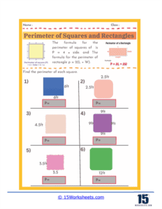 Perimeter of Squares and Rectangles Worksheets