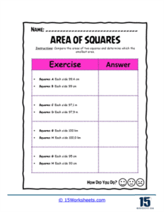 Area of Squares Worksheets | Geometry Skills - 15 Worksheets.com