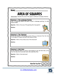 Area of Squares Worksheets | Geometry Skills - 15 Worksheets.com
