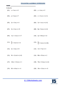 Algebra Worksheets - 15 Worksheets.com