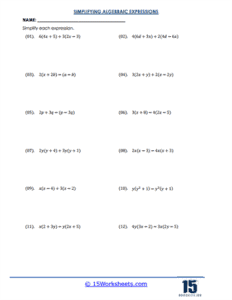 Simplifying Algebraic Expressions Worksheets - 15 Worksheets.com