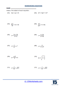 Rearranging Equations Worksheets - 15 Worksheets.com
