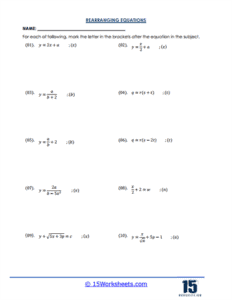 Rearranging Equations Worksheets - 15 Worksheets.com