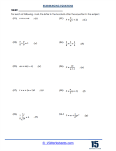 Rearranging Equations Worksheets - 15 Worksheets.com