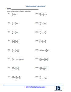 Rearranging Equations Worksheets - 15 Worksheets.com