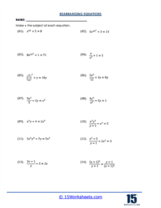 Rearranging Equations Worksheets - 15 Worksheets.com