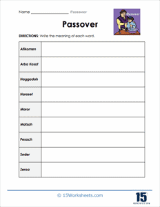 Passover Worksheets | Traditions & Symbols - 15 Worksheets.com
