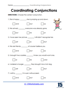 Coordinating Conjunctions Worksheets | Connective Words - 15 Worksheets.com