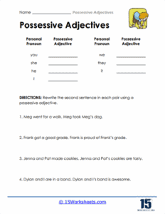 Possessive Adjectives Worksheets | Expressing Ownership - 15 Worksheets.com