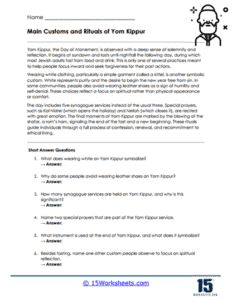 Yom Kippur Worksheets | Ritual & Reflection Activities - 15 Worksheets.com