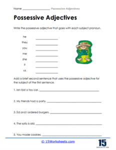 Possessive Adjectives Worksheets | Expressing Ownership - 15 Worksheets.com