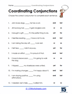 Coordinating Conjunctions Worksheets | Connective Words - 15 Worksheets.com
