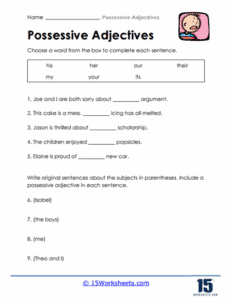 Possessive Adjectives Worksheets | Expressing Ownership - 15 Worksheets.com