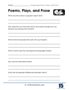 Comparing Poems, Plays, and Prose Worksheets - 15 Worksheets.com