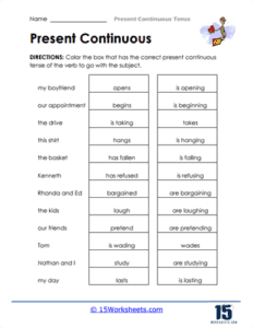 Present Continuous Worksheets | For Ongoing Actions - 15 Worksheets.com