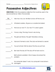 Possessive Adjectives Worksheets | Expressing Ownership - 15 Worksheets.com