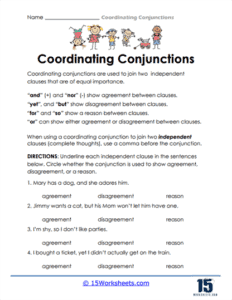 Coordinating Conjunctions Worksheets | Connective Words - 15 Worksheets.com