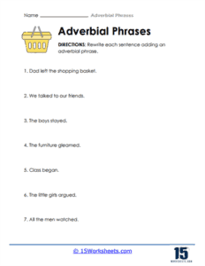 Adverbial Phrases Worksheets | Types and Usage - 15 Worksheets.com