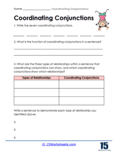 Coordinating Conjunctions Worksheets | Connective Words - 15 Worksheets.com