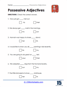 Possessive Adjectives Worksheets | Expressing Ownership - 15 Worksheets.com